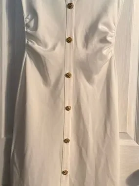 Zara | Dresses | Zara Cream White Buttonfront Collared Midi Dress With ...